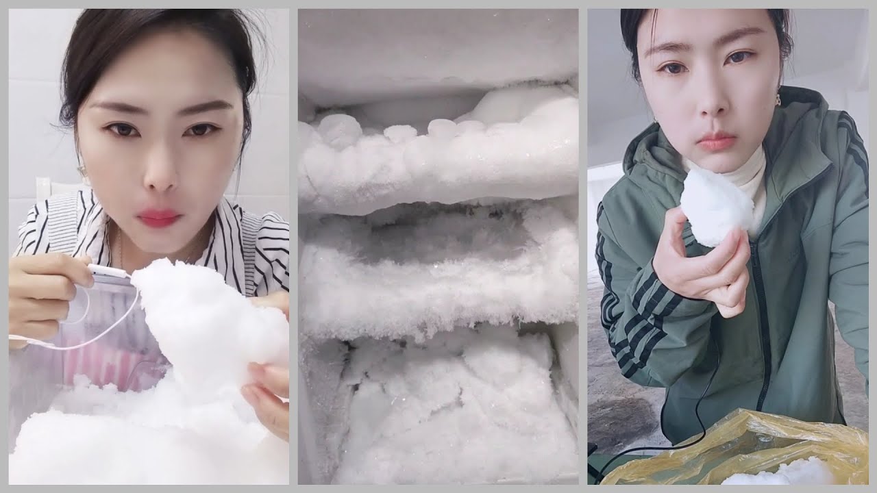 [ASMR] Crispy white shaved ice /freezer frost shaved ice fridge - YouTube