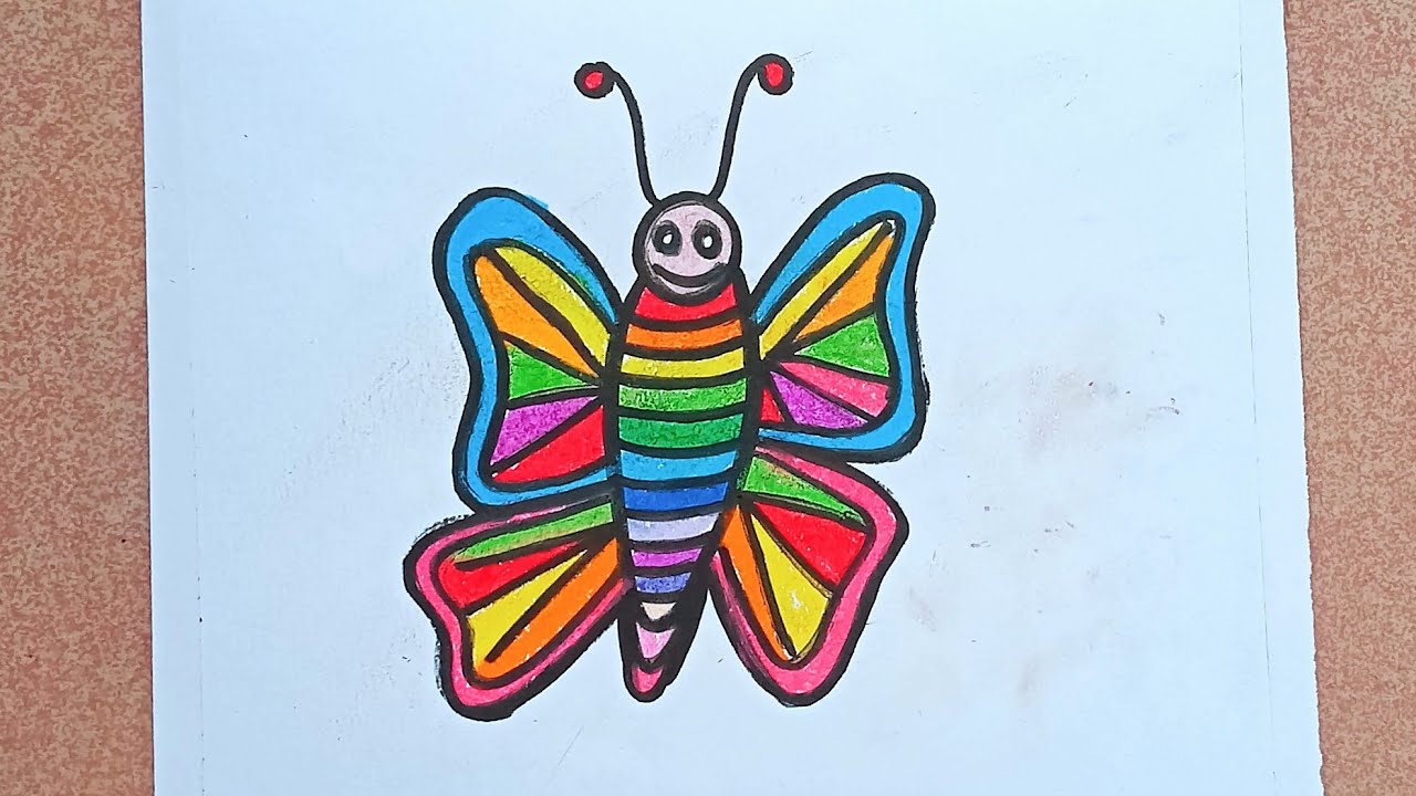 how to draw a easy rainbow butterfly drawing tutorial for kids - YouTube