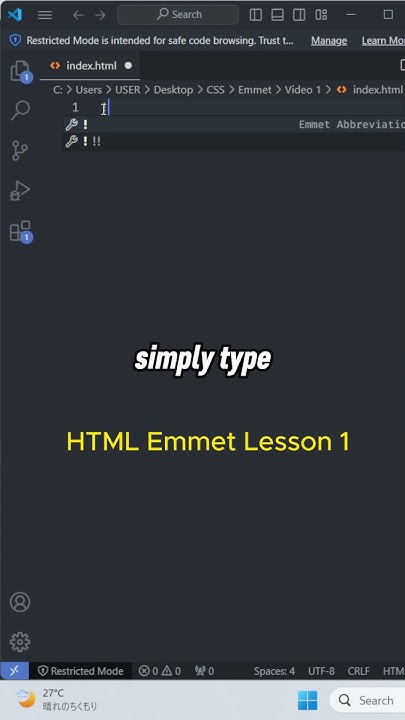 🥰HTML Emmet Lesson 1 in VS Code🥰 | #shorts - YouTube