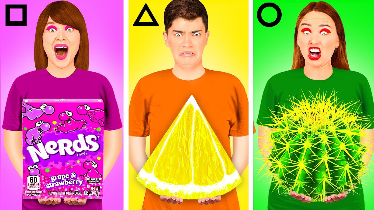 ज्यामितीय आकार भोजन चैलेंज #2 | कायरता भोजन & सकल असंभव फूड्स Ideas 4 ...