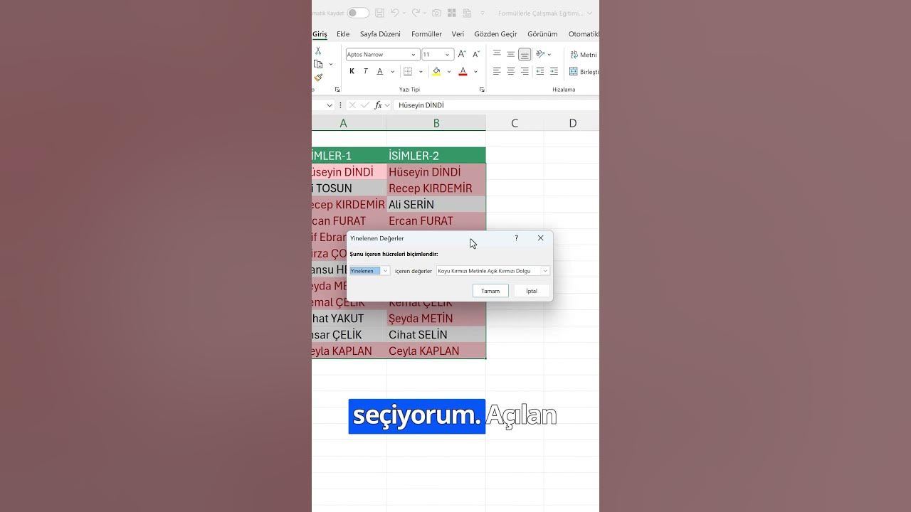 Excelde İki Sütundaki Verileri Karşılaştırma Excelpratik Exceltips Exceldersleri