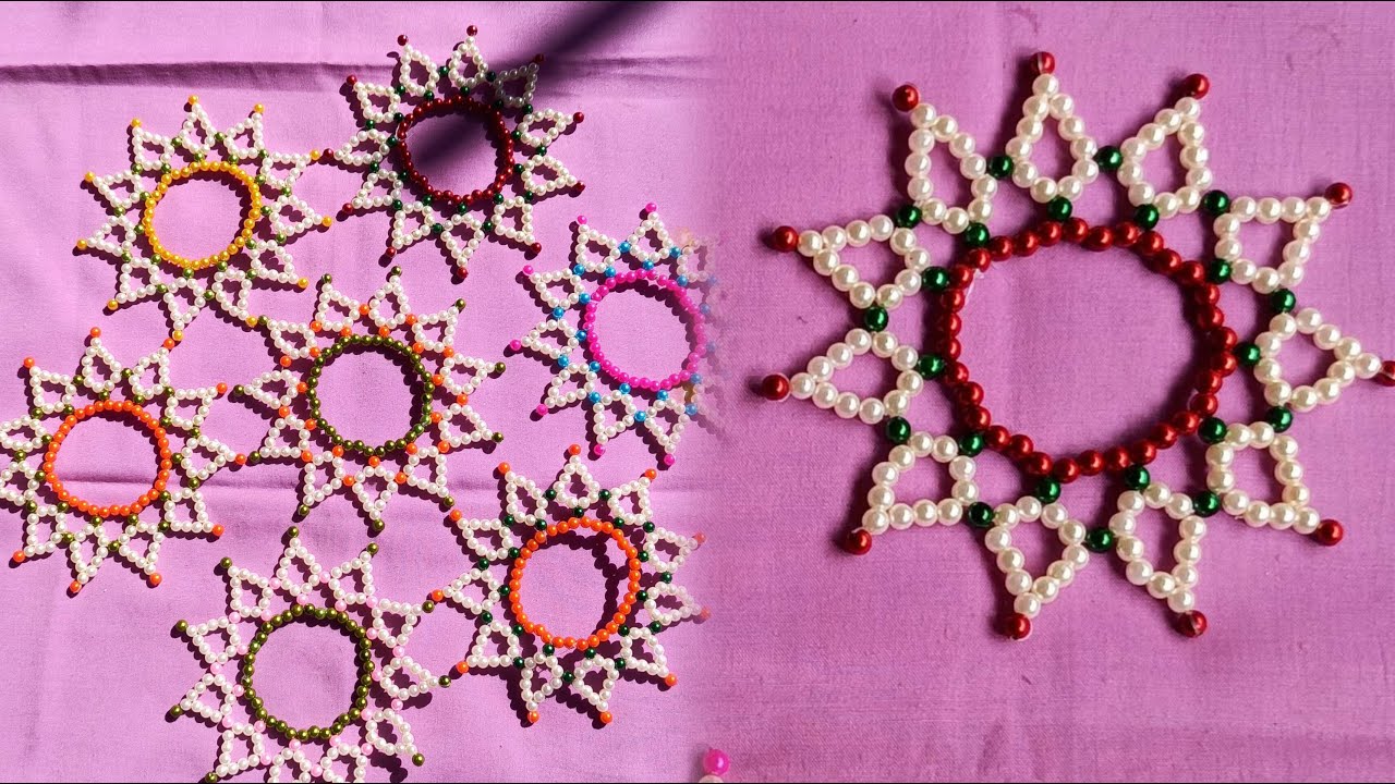 Beaded flower/mahirap/rangoli #simplerangoli #motiwork # ...