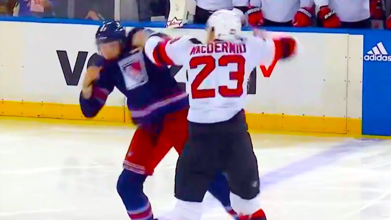 Matt Rempe Kurtis MacDermid Fight Line Brawl w/ Miller, Trouba, Goodrow ...