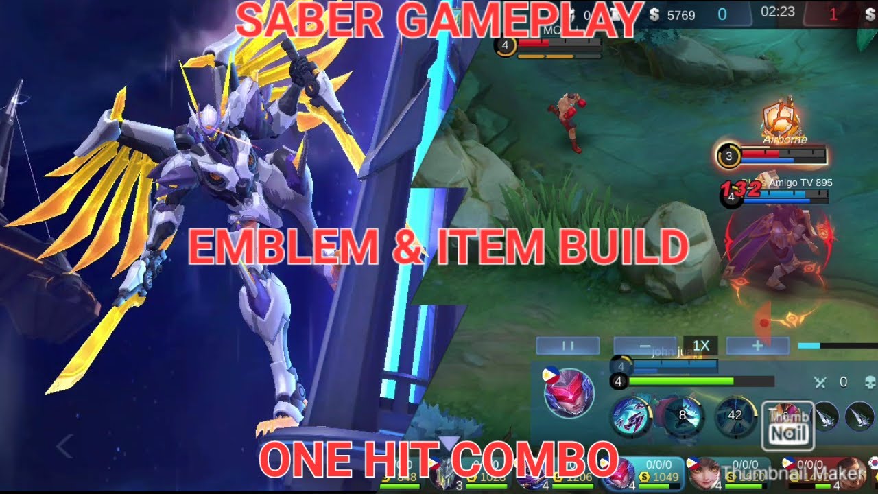 SABER GAMEPLAY (EMBLEM & ITEM BUILD) ONE HIT COMBO - YouTube