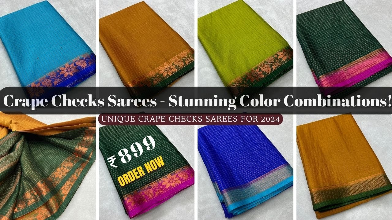 Exclusive Crape Checks Sarees - Stunning Color Combinations! 🎉 - YouTube