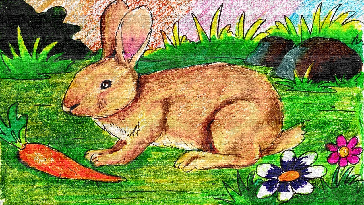How TO Draw A Rabbit Easy Step By Step | Bunny With Oil Pastel Drawing ...