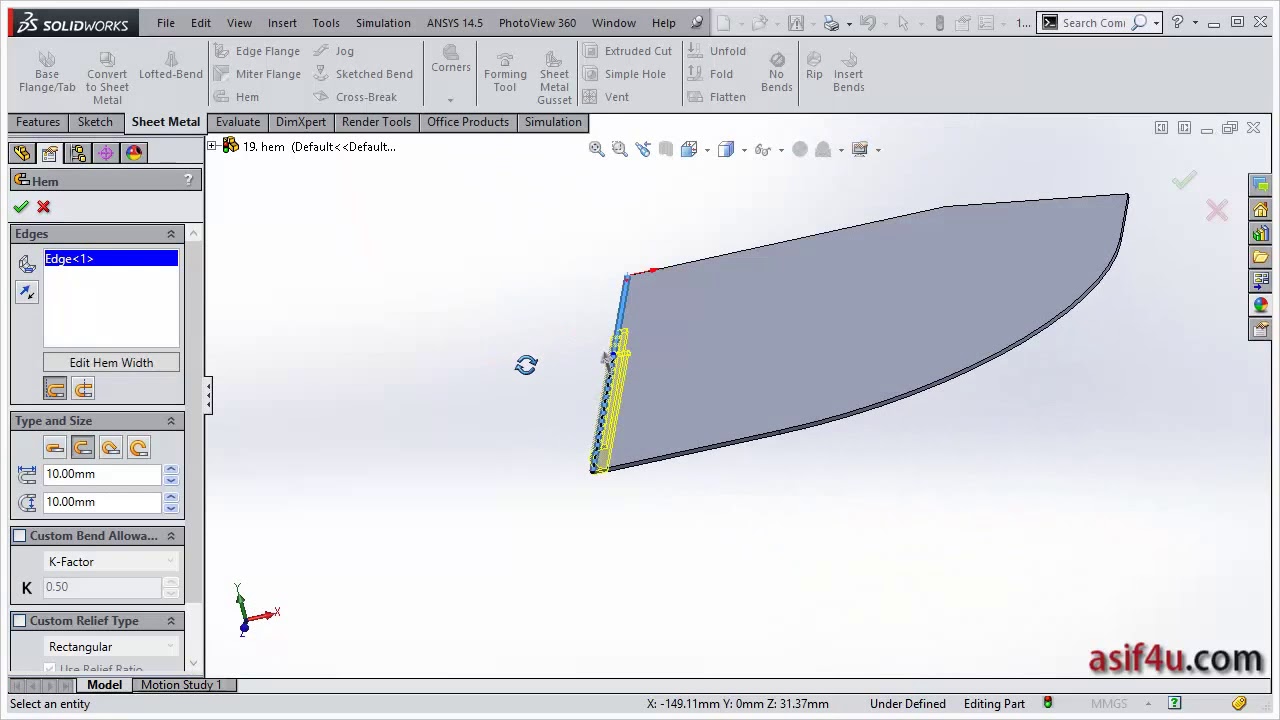 Solidworks Sheet Metal Essential 18 Bend using Hem - YouTube