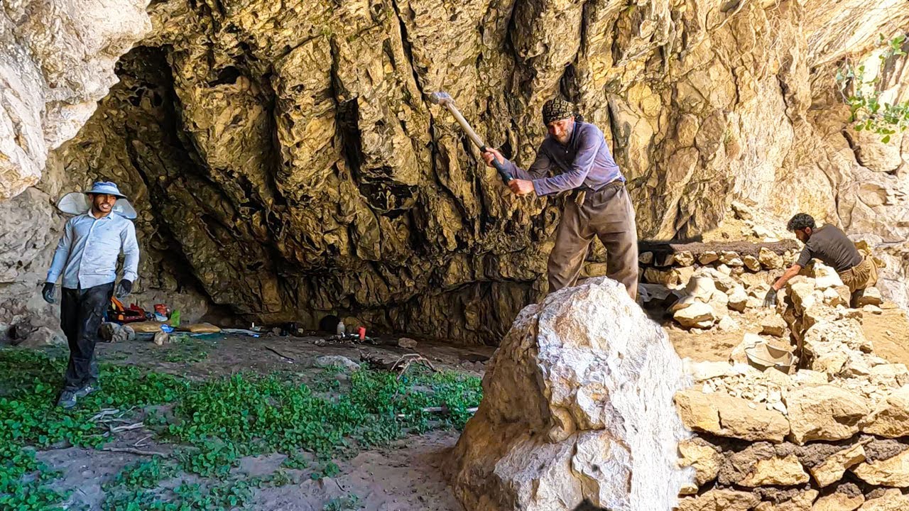 Nomadic family is still building their hut in the Mountain Cave (Iran ...