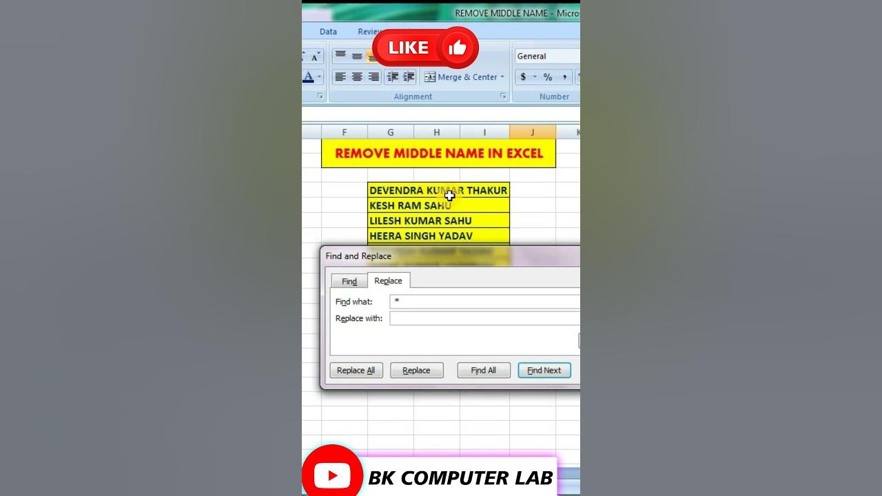 Remove Middle Name in MS Excel//How to Remove Middle Name in Excel//@BKCOMPUTERLAB #shorts - YouTube