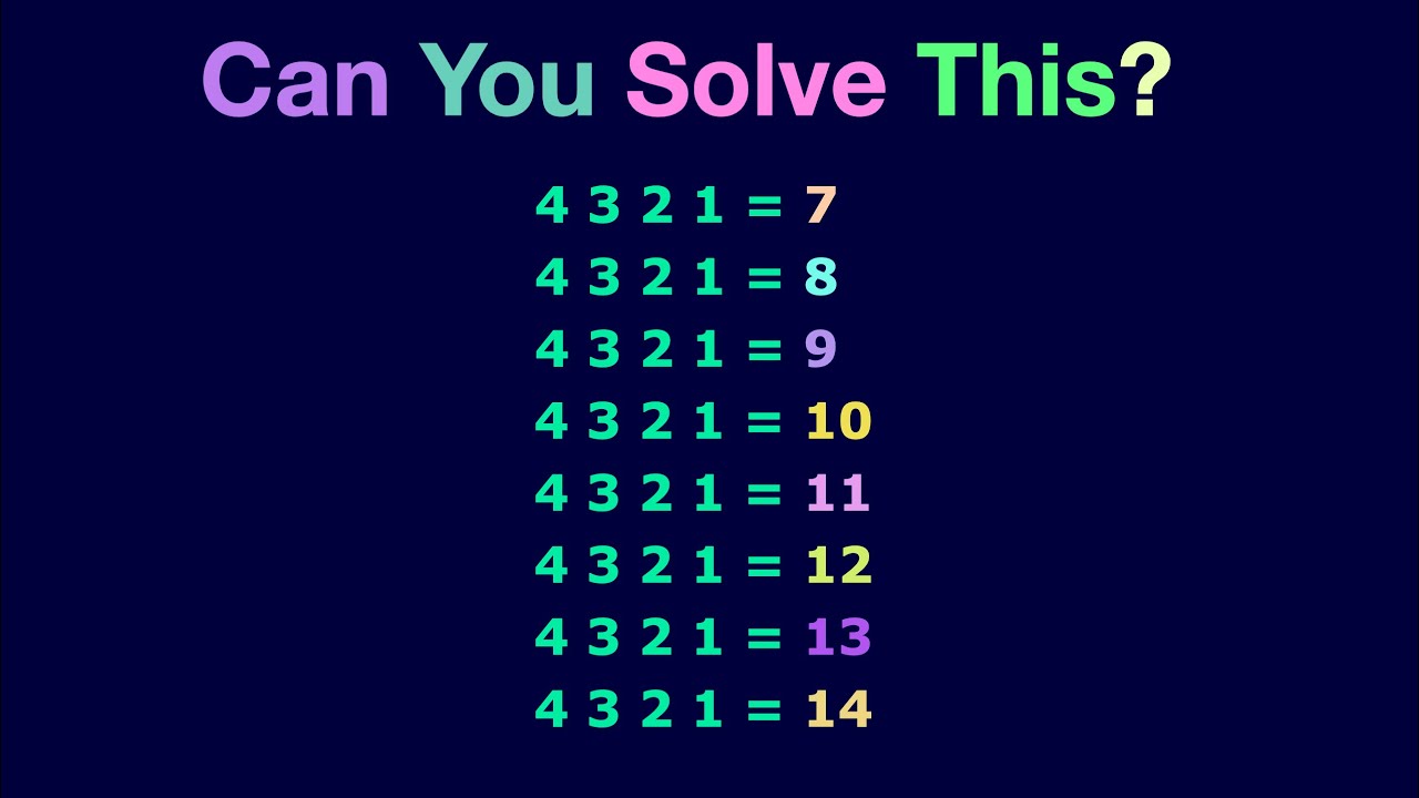 Math Number Puzzle Challenge - 4 3 2 1 Riddle - YouTube