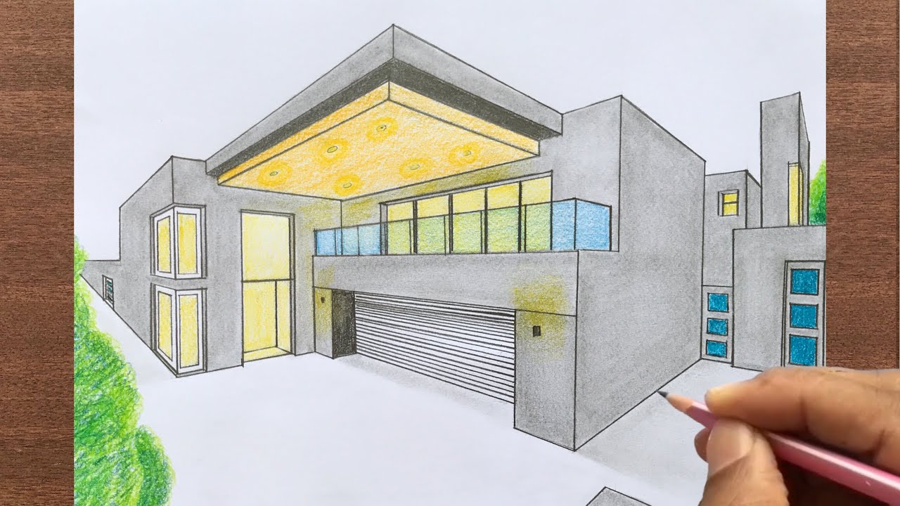 How to Draw a House in Two-Point Perspective Step-by-step - YouTube