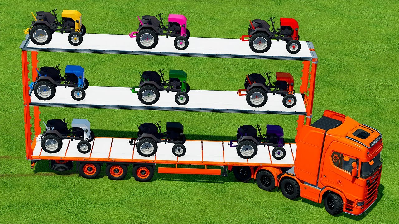 TRANSPORT VERY SMALL COLORED TRACTORS WITH SCANIA TRUCK - Farming ...