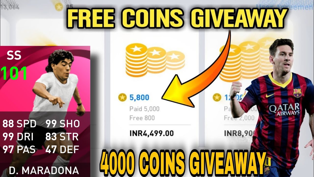 4000 COINS GIVEAWAY + NEW ICONIC PLAYERS 101 MARADONA PES 2021 - YouTube