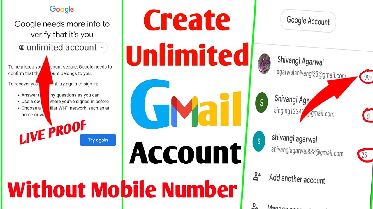 How to Create Unlimited Gmail account | Create Unlimited Numbers Of Gmail Accounts For FREE In ...