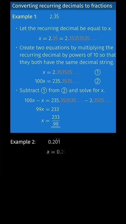 1 Converting recurring decimals to fractions - YouTube