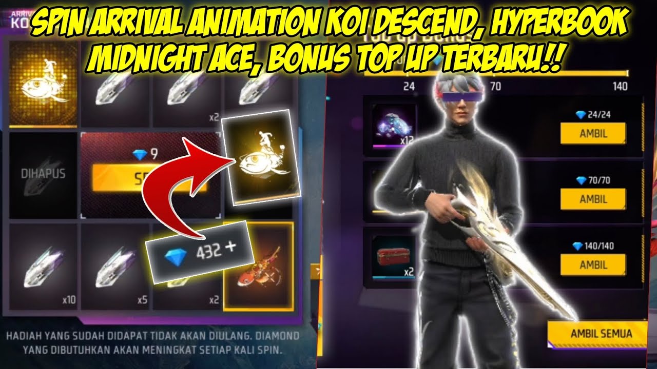 CARA SPIN ARRIVAL ANIMATION KOI DESCEND, HYPERBOOK MIDNIGHT ACE, BONUS ...