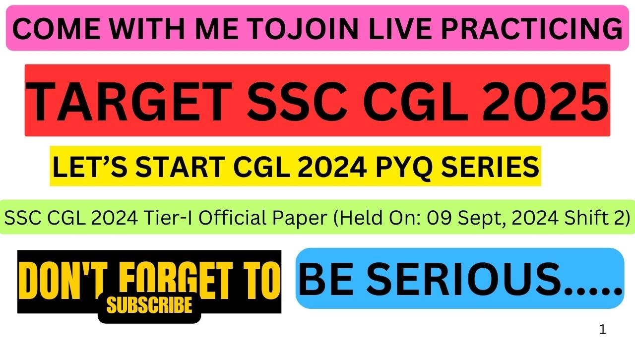 🔴SSC CGL 2024 Tier-I Official Paper (Held On: 09 Sept, 2024 Shift 2 ...