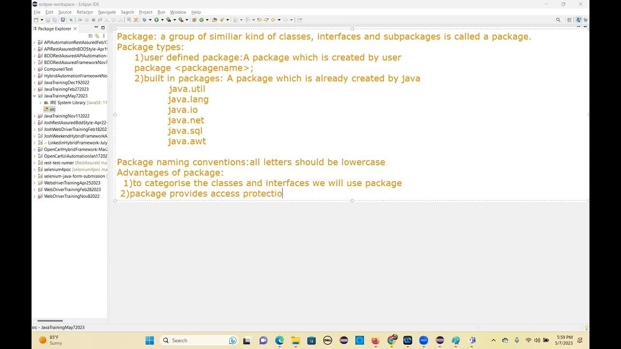 Corejava Basics Class Packages Theory Project Creation May7 2023 Youtube