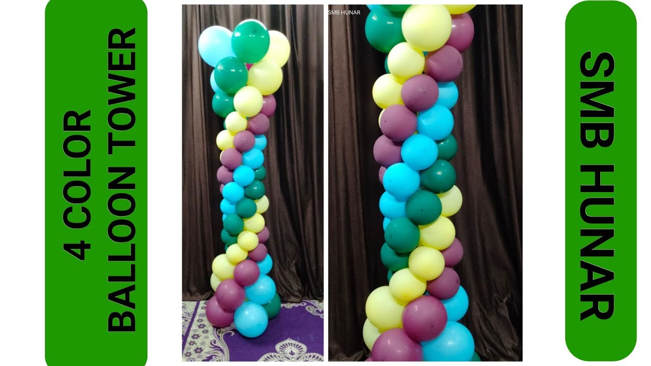 Day-6 Balloon Decoration Course-4 Color Balloon Tower - YouTube