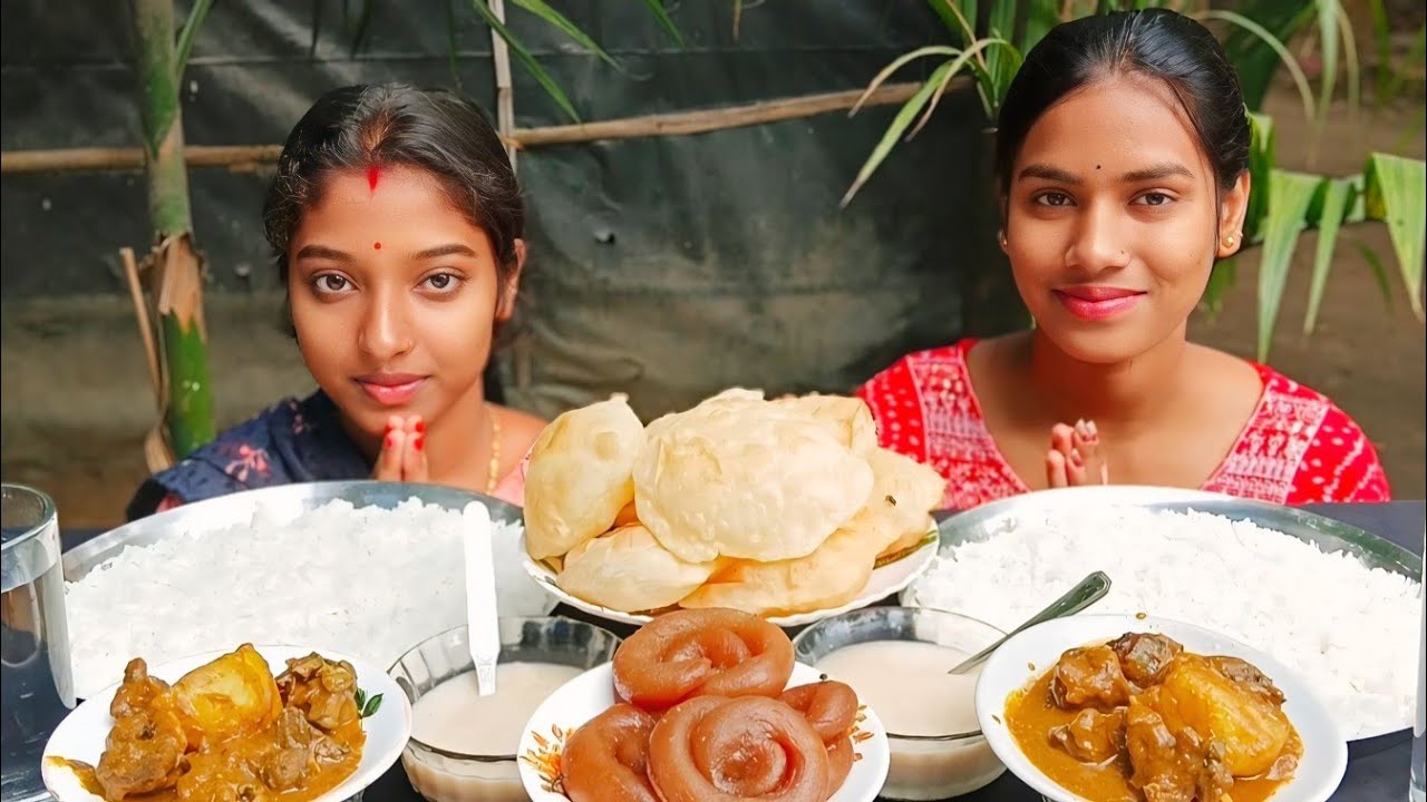 Rice & duck curry,luchi,suji,chanar jilapi, challenging video..... with ...