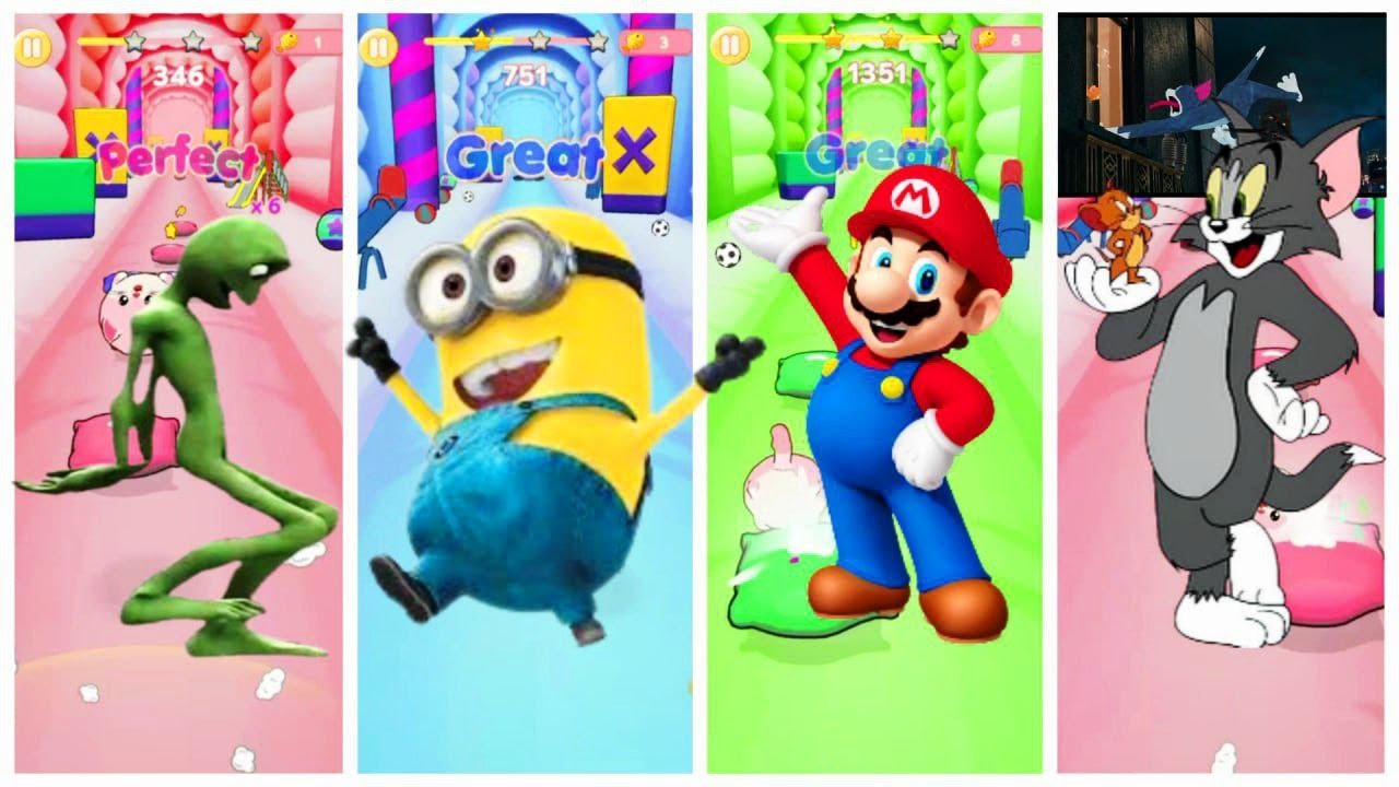 Alien Dance vs Minions vs Super Mario vs Tom & Jerry Tiles Hop - YouTube
