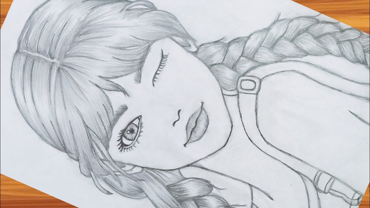 how to draw a girl with double braided hairstyle- step by step || girl ...