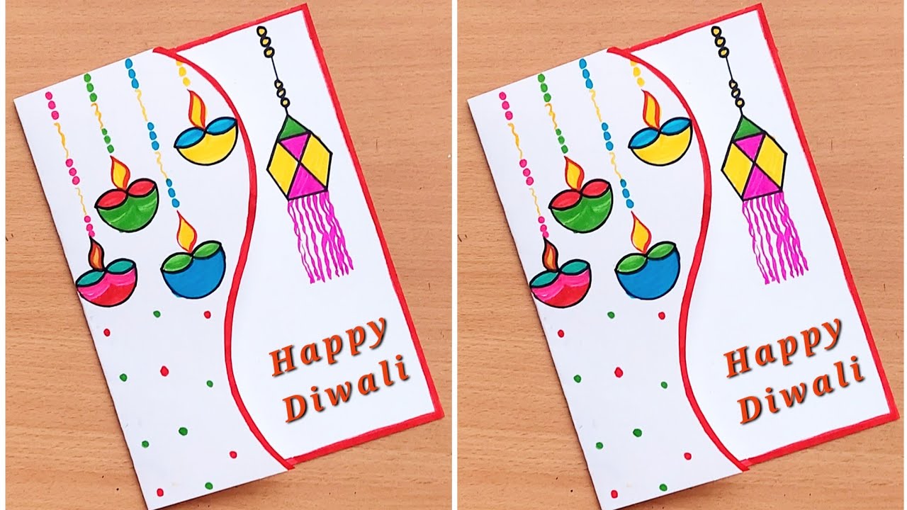 Easy and Beautiful White Paper Diwali Card making/DIY Diwali Greeting ...