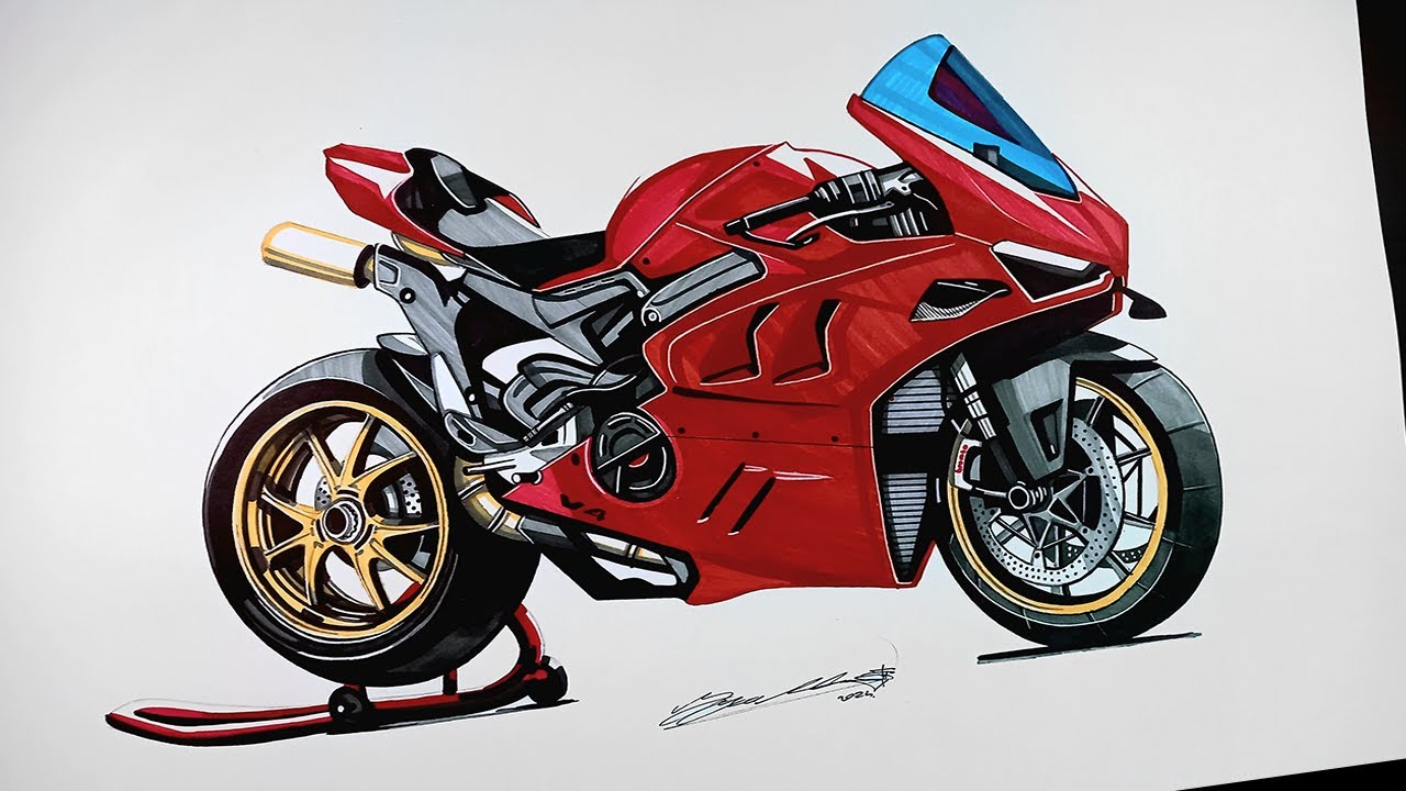 Motorcycle Drawing : Ducati Panigale V4 | Time Lapse - YouTube