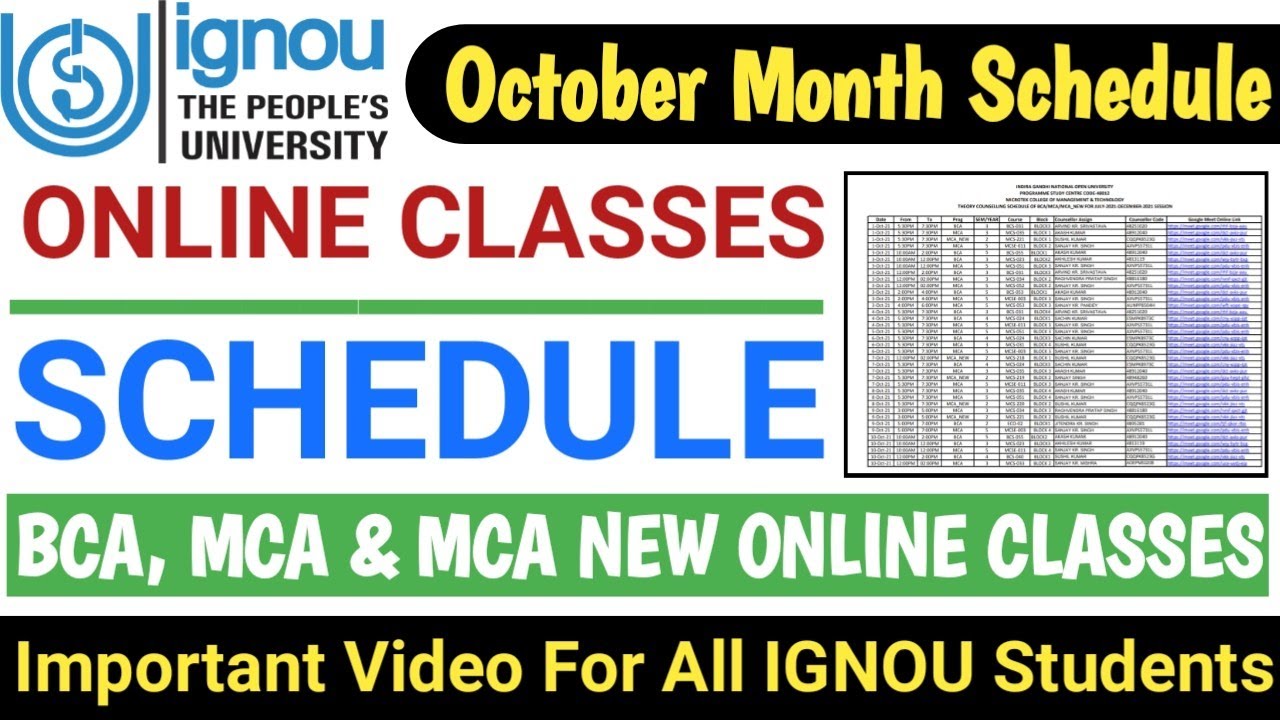 IGNOU Online classes schedule | IGNOU Online classes schedule for BCA ...