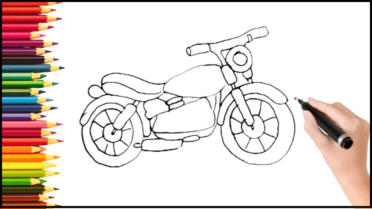 How to draw motor cycle, step by step, drawing tutorial, Magic fingers ...