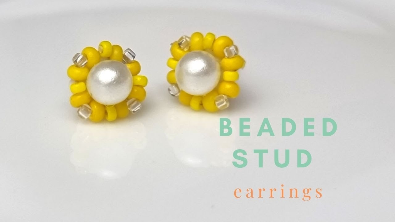 How to make beaded stud earrings☀️Beaded earrings tutorial for ...