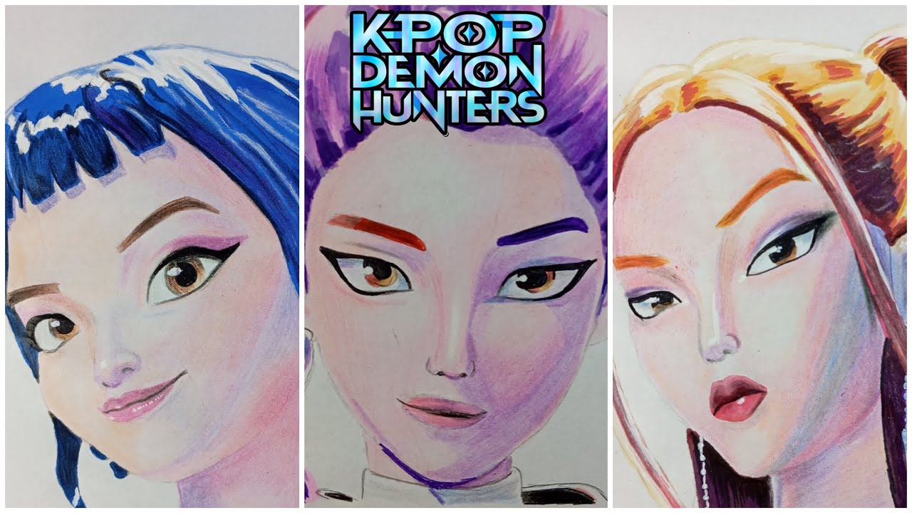Dibujo a HUNTRIX de Kpop Demon Hunters | Dibujos De Kpop - YouTube