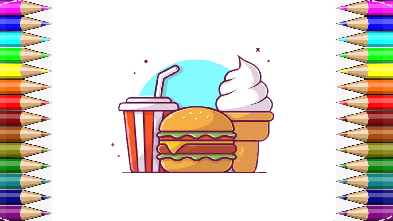 How to draw Yummy Snacks 🥤🍔🍦 easy Step by Step for beginners🥰.Easy ...