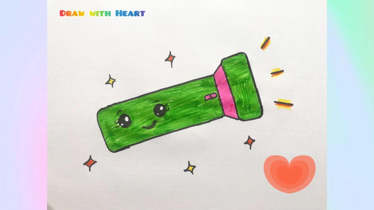 How To Draw a Flashlight (Torch) Step By Step || Flash Light Drawing ...