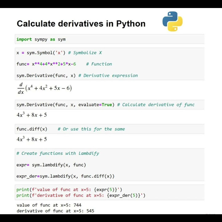 Calculate Derivatives In Python Coding Pythonprogramming Ailearning Youtube 