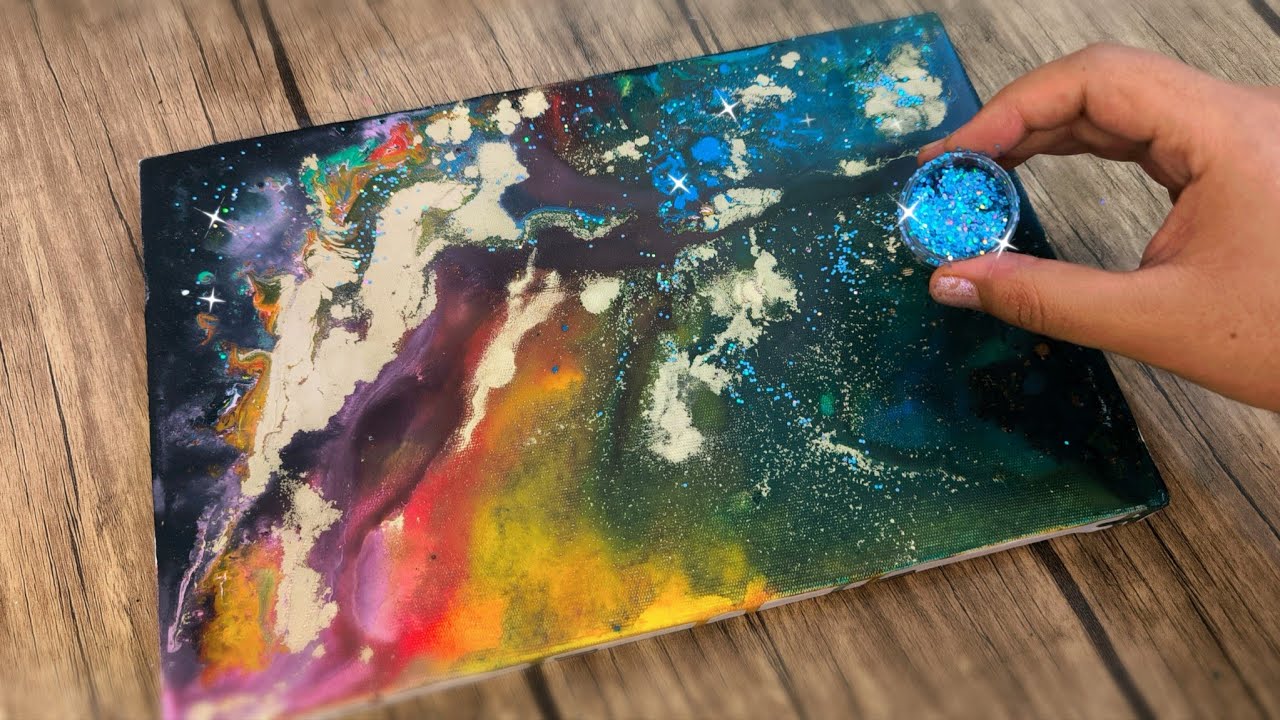 Abstract painting techniques | Acrylic painting technique with glitter ...