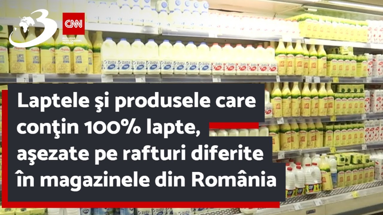 Laptele şi produsele care conţin 100% lapte, aşezate pe rafturi ...