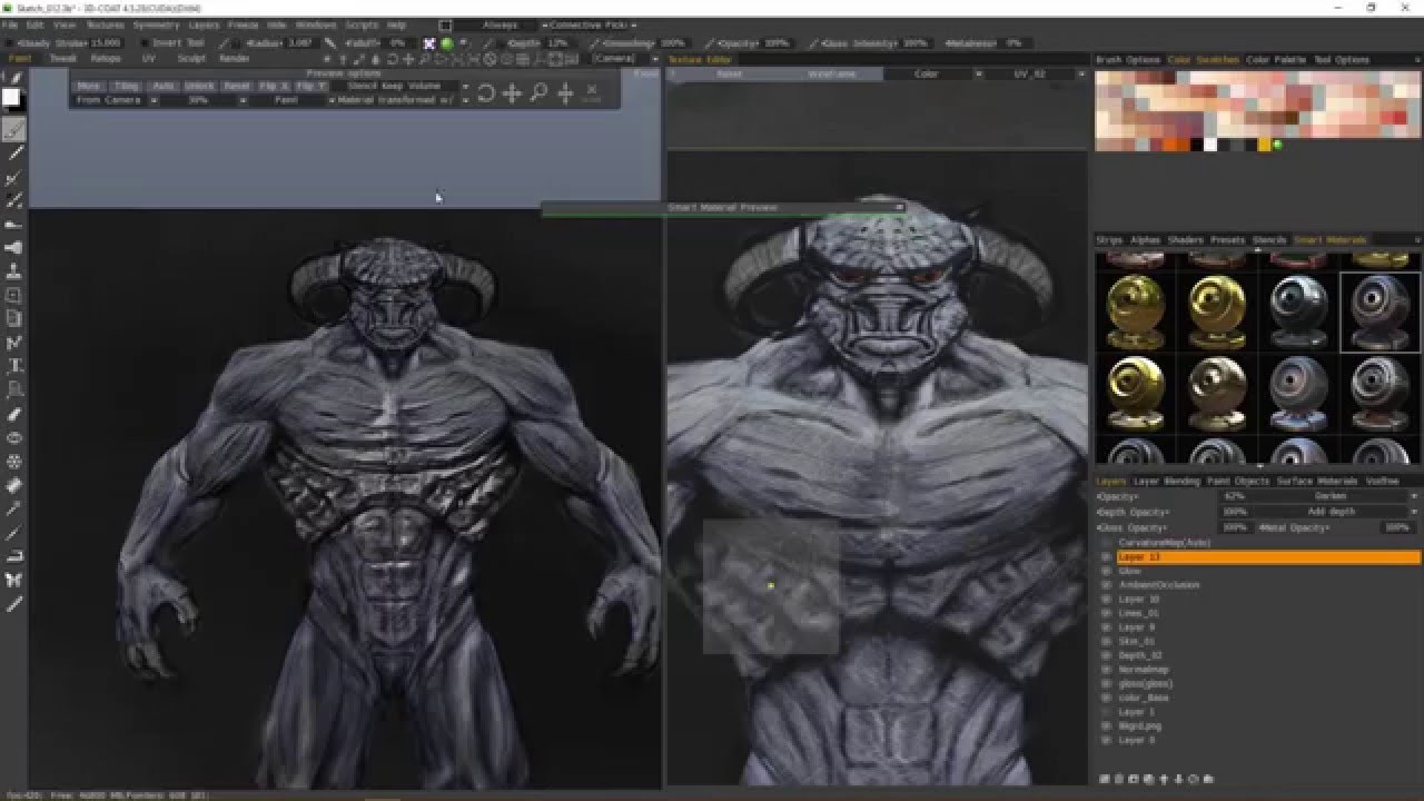 Sketching in 3D Coat: Pt 4 Continue Sketch w/ Smart Materials & Render ...