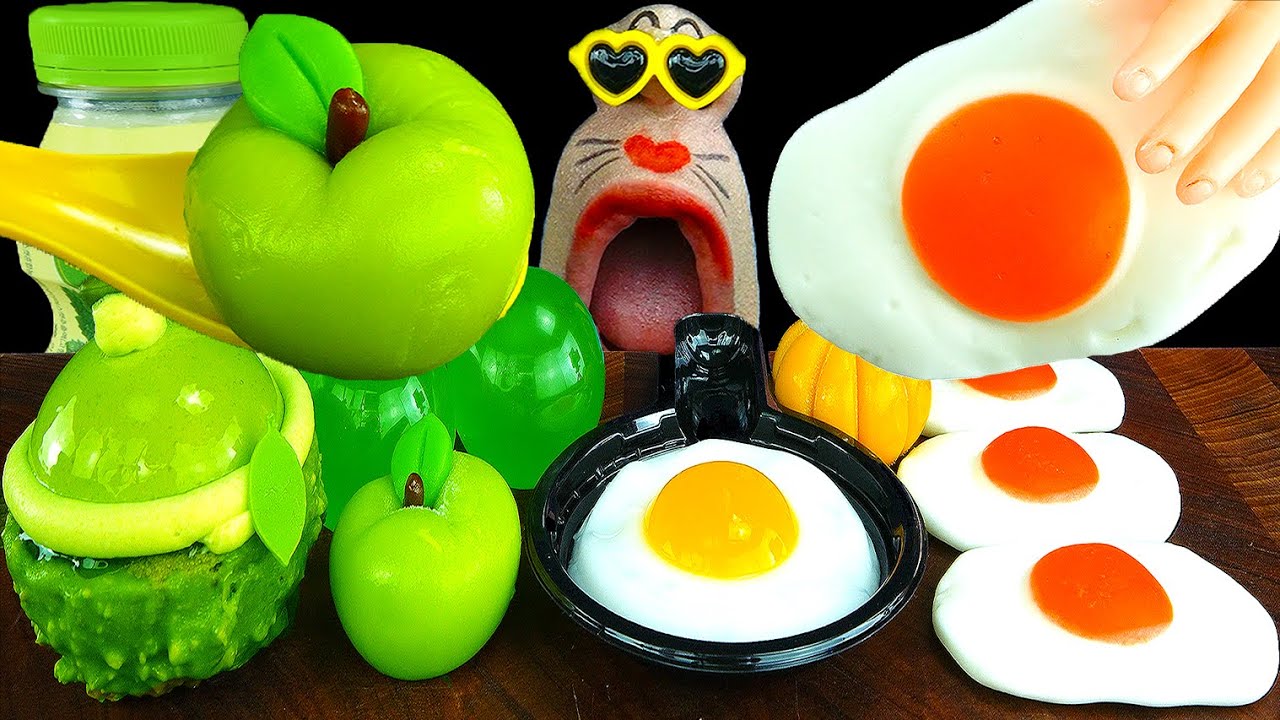 Asmr Mukbang Green Dessert And Yellow Dessert Eating Show Youtube