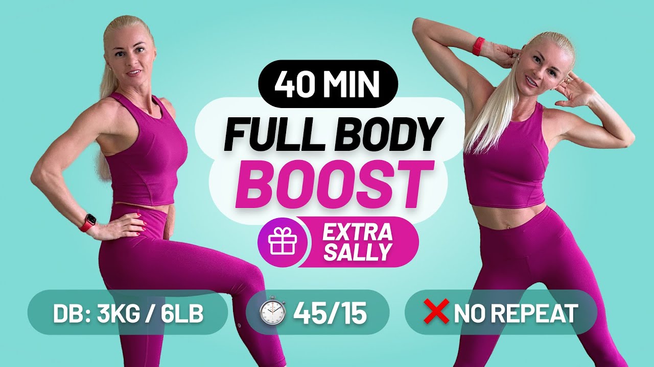 40 Min Full Body BOOST Workout with Light Weights - No Repeat, Home Workout, 45/15 - YouTube