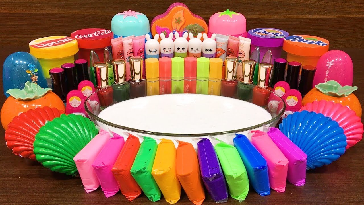 RAINBOW SLIME!!! Mixing Makeup, Clay, Floam and More into GLOSSY Slime ...