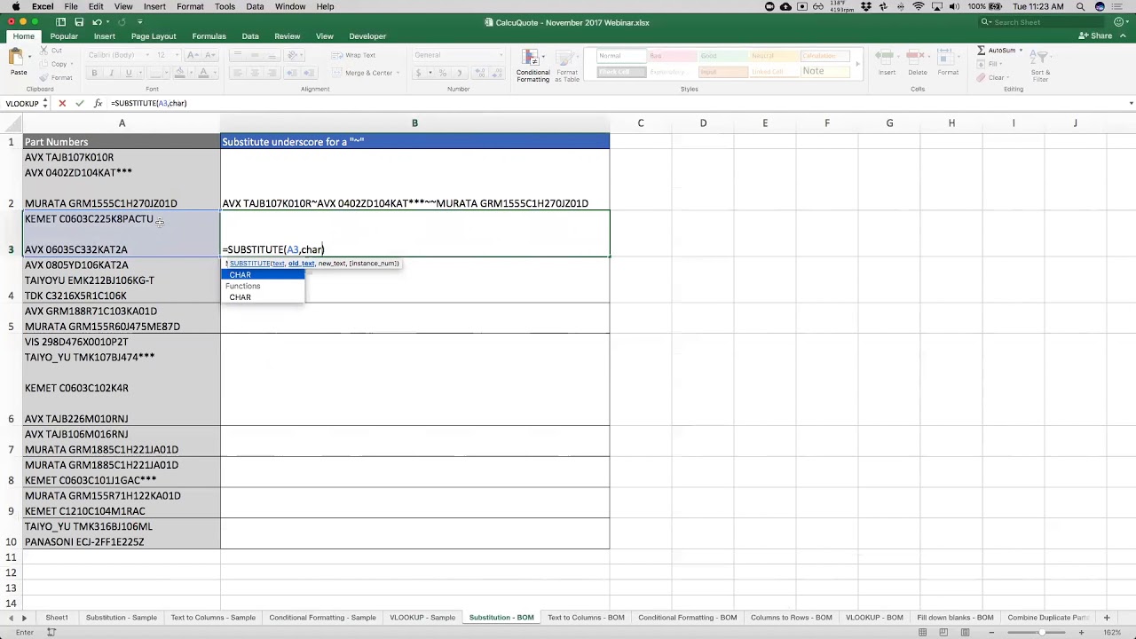 Excel Tricks for Messy BOM: Substitute (Sample BOM) - YouTube