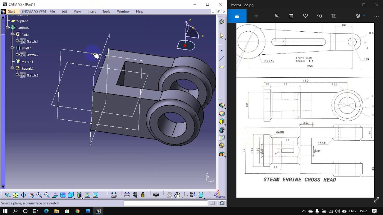 Steam Engine Cross Head Design in Catia software - YouTube