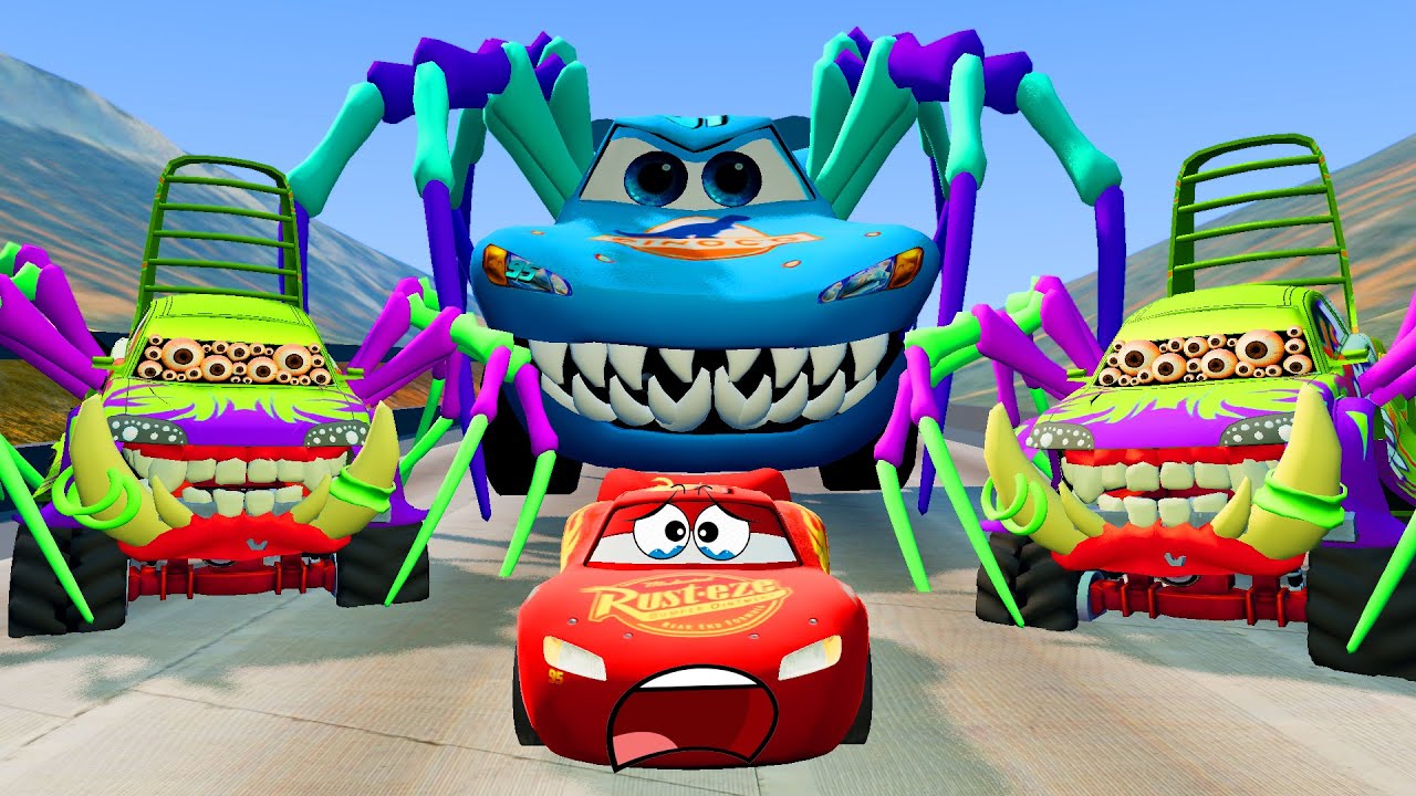 😱McQueen was eaten 👹by McQueen Dinoco Eater & 😭Wingo Monster?! - YouTube