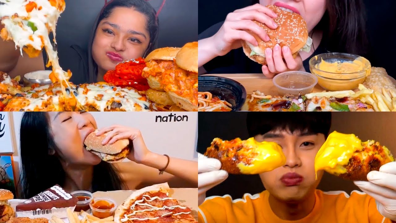 ASMR Big Bites *Fast Food* PIZZA + BURGERS | Satisfying Mukbang ...