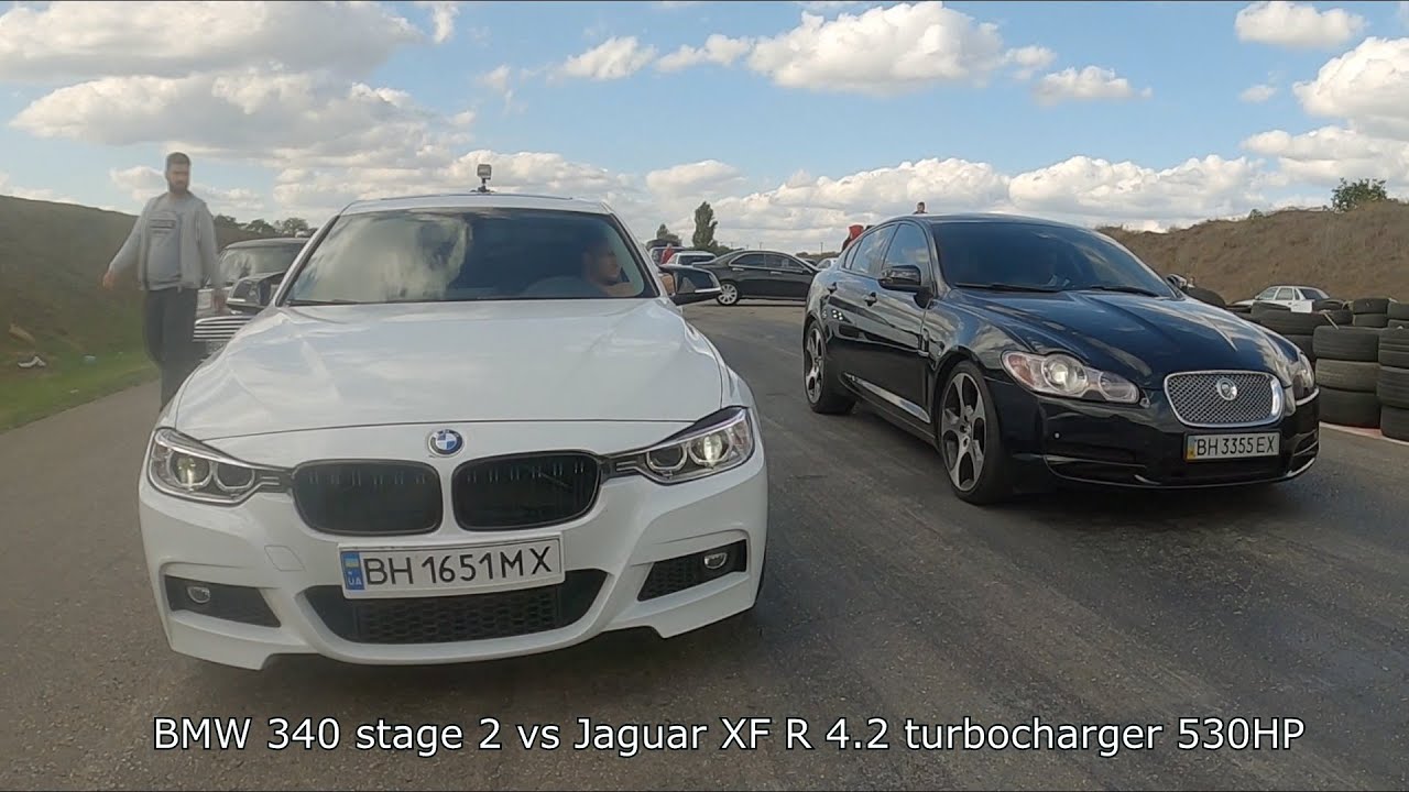 BMW 340 stage 2 vs Jaguar XF R 4.2 turbocharger 530HP stage 2 - YouTube