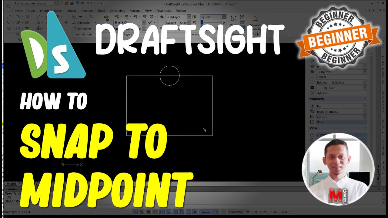 Draftsight How To Snap To Midpoint - YouTube