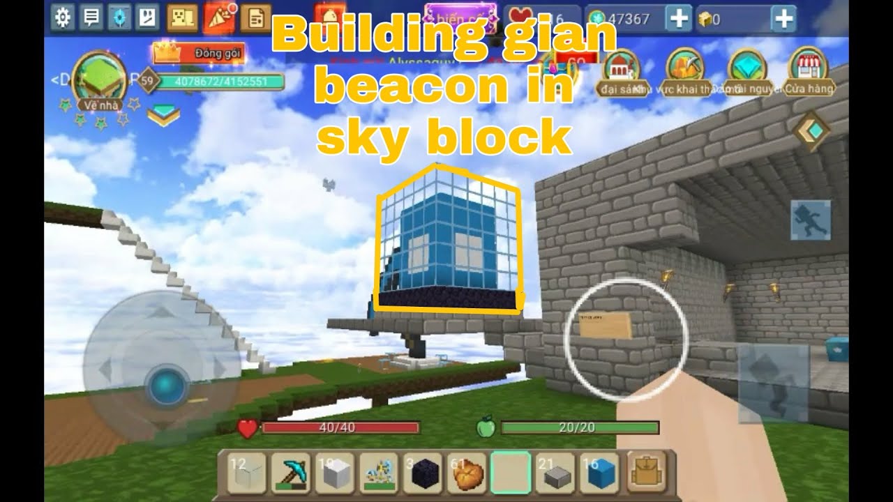 Building giant beacon in sky block - YouTube
