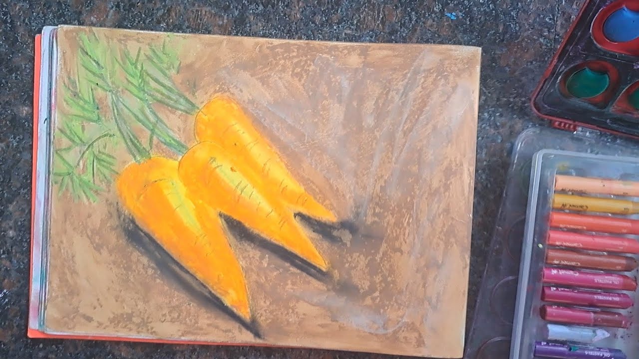 Vibrant Carrot Drawing with Oil Pastels | Easy Tutorial for Beginners ...