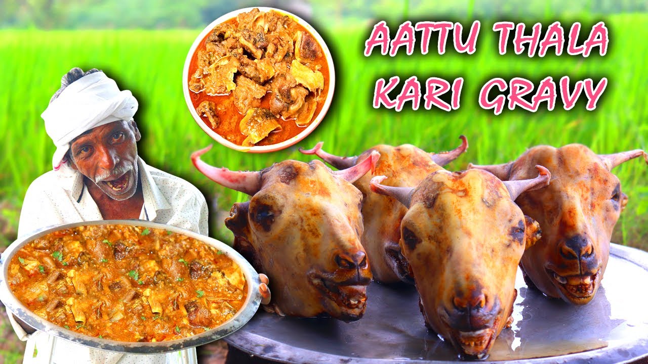 Goat Head Curry Gravy | Thala Kari Kulambu Recipe in Tamil | VILLAGE ...